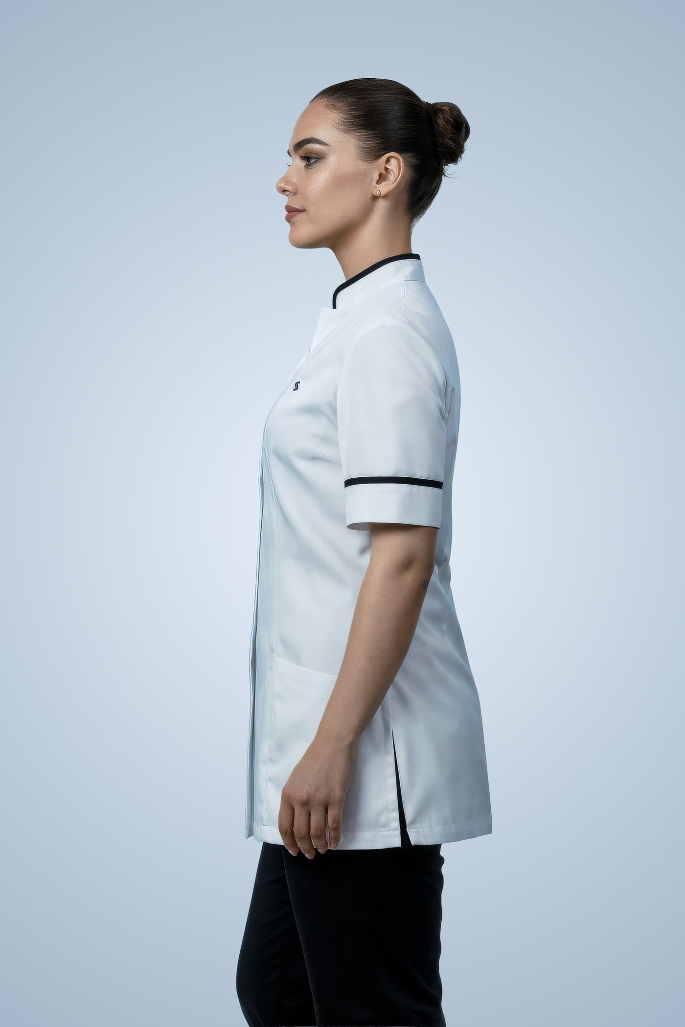 Brockley Mandarin Tunic - White & Navy Blue – My Store